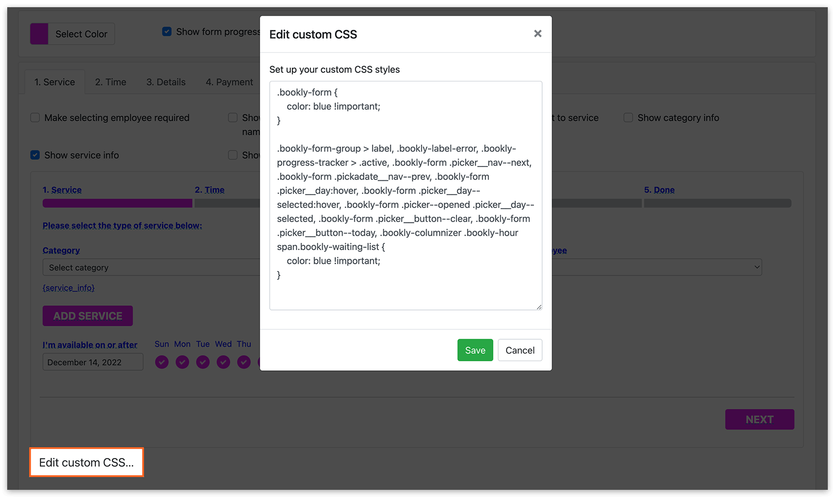 How can I change text color in Bookly booking form? – Bookly Help Center